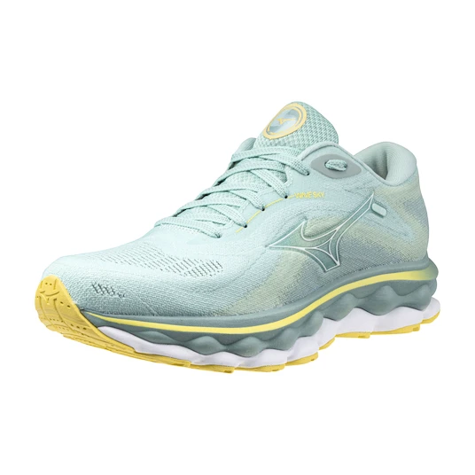 Damen Laufschuhe Mizuno Wave Sky 7 Eggshell Blue White Sunshine Sportega